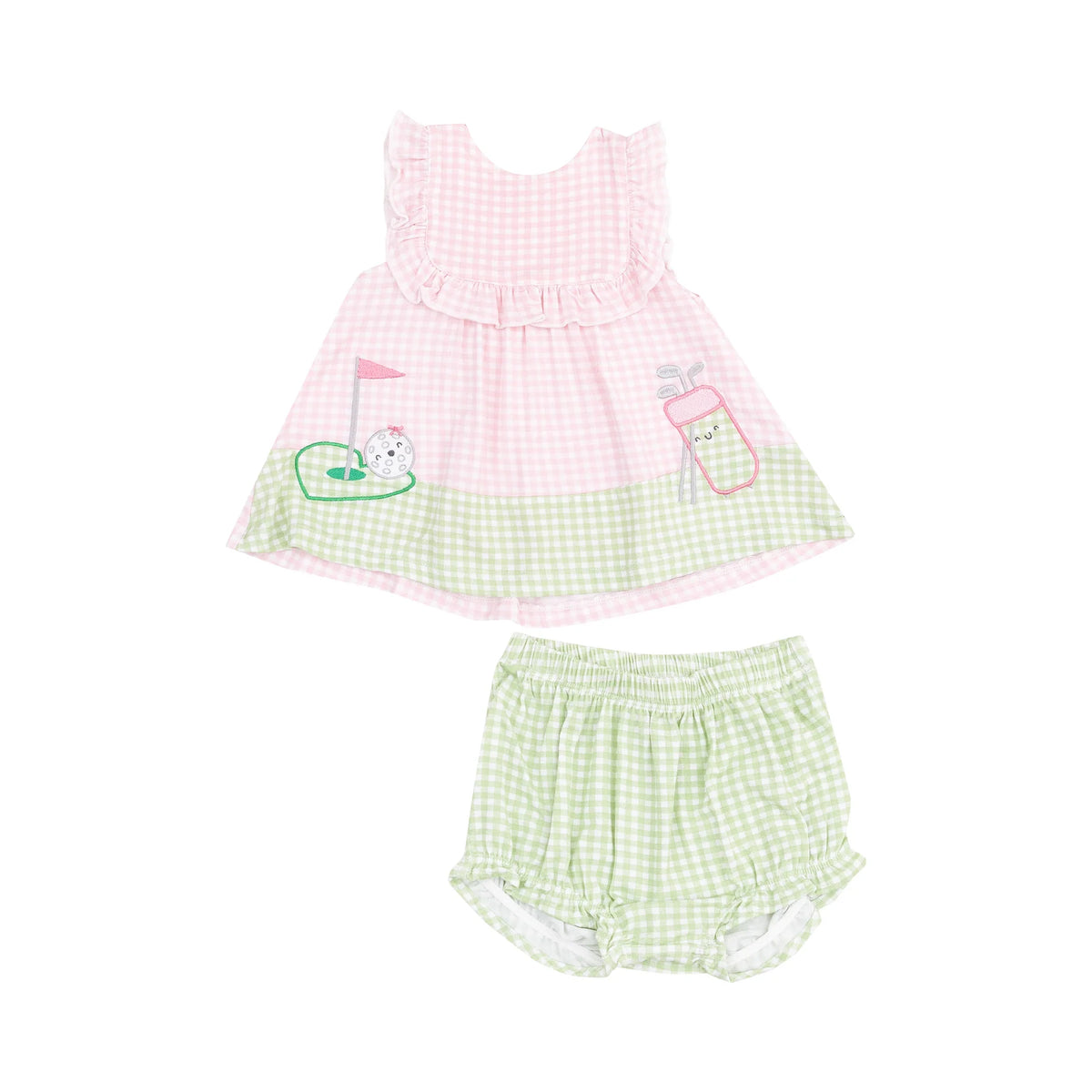 Angel Dear Ruffle Top w/ Applique & Bloomer | Golf Mini Gingham Pink ...